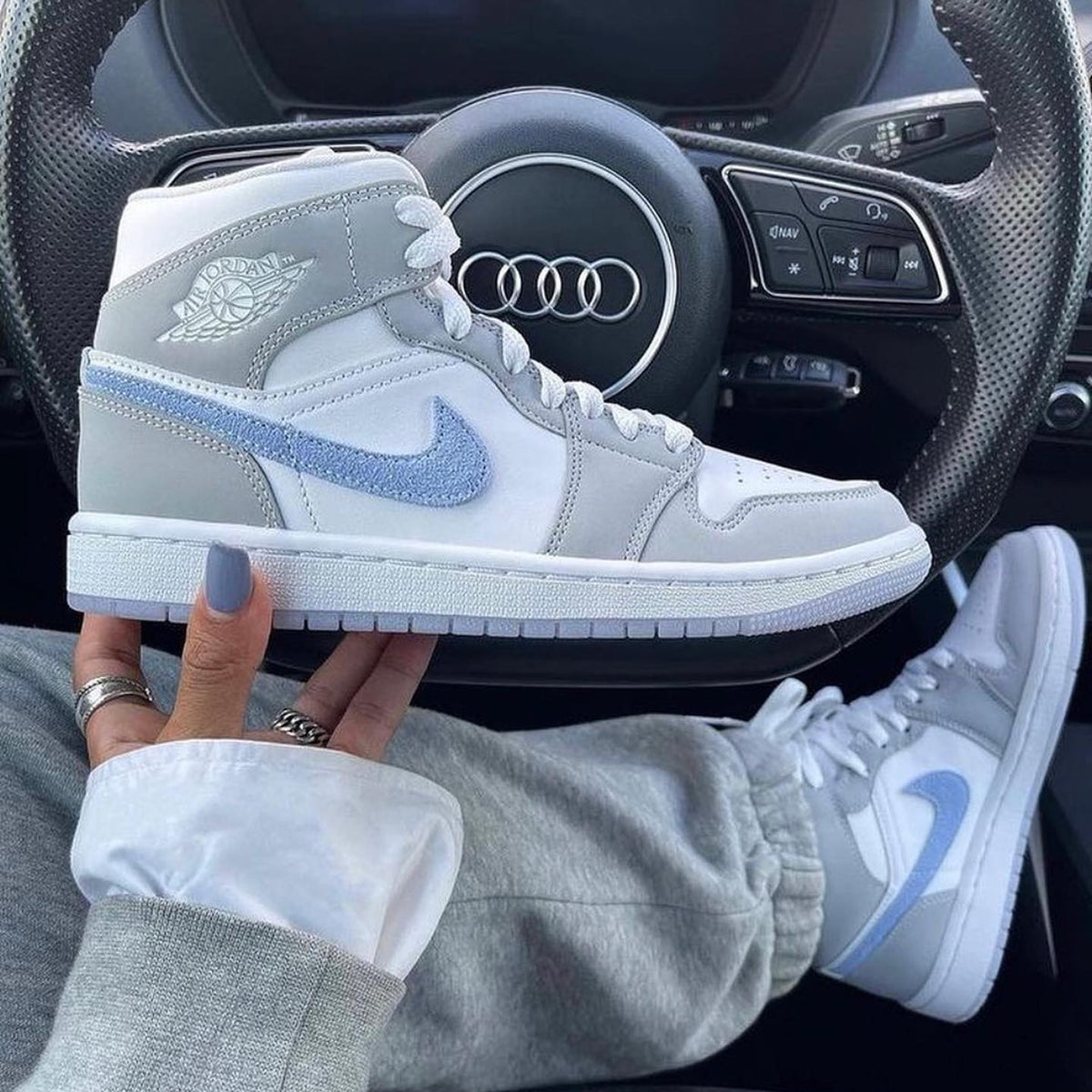 Blue Gray Custom Air Jordan 1s – SHECUSTOMIZE