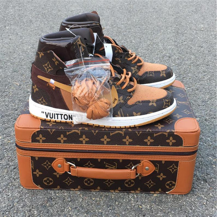 Custom Jordans Brown Khaki LV Logo – SHECUSTOMIZE