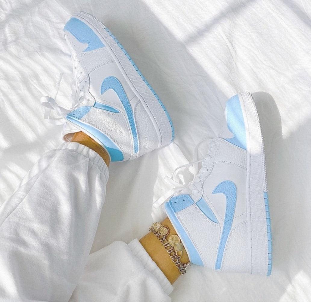 Baby Blue Swoosh Custom Air Jordan 1 – SHECUSTOMIZE