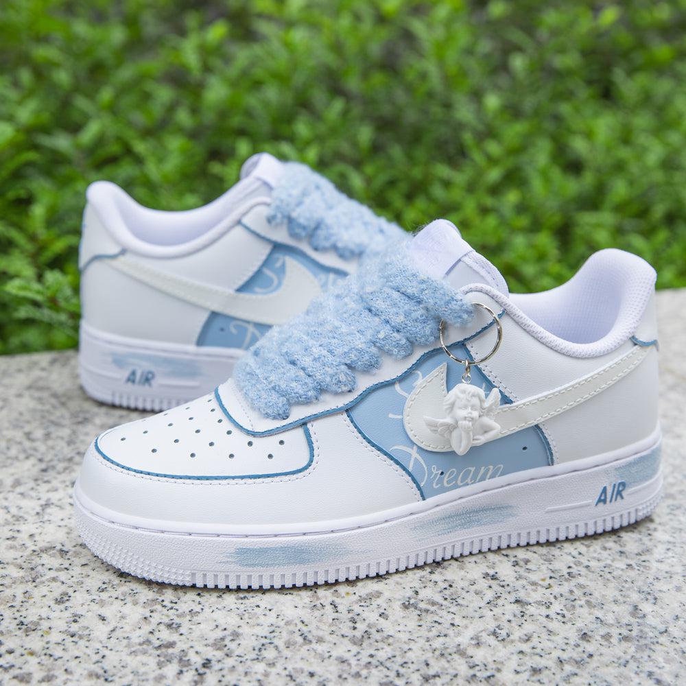 Blue White Angel Air Force 1s Custom Shoes Sneakers – SHECUSTOMIZE