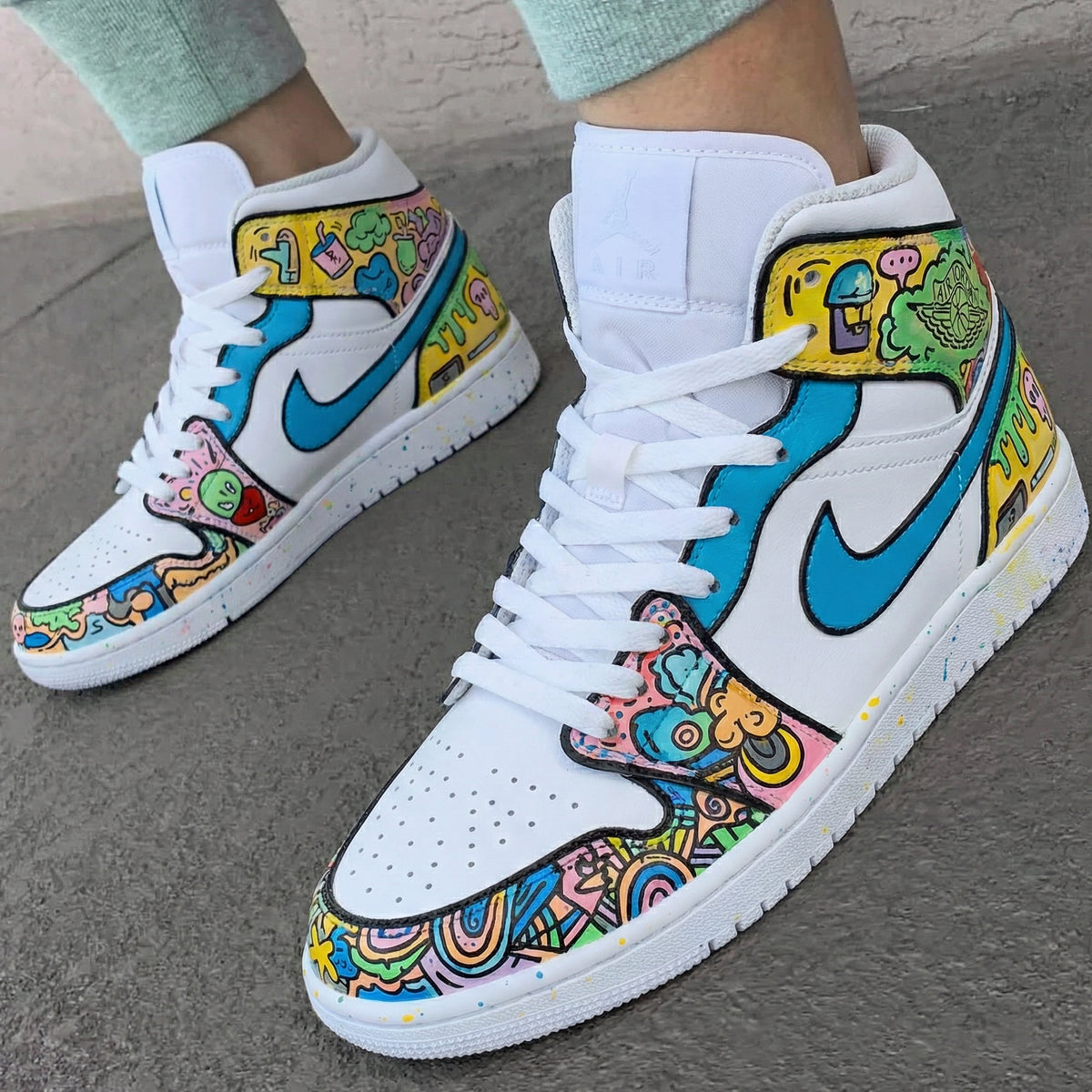 Blue White Cartoon Custom Air Jordan 1 – SHECUSTOMIZE