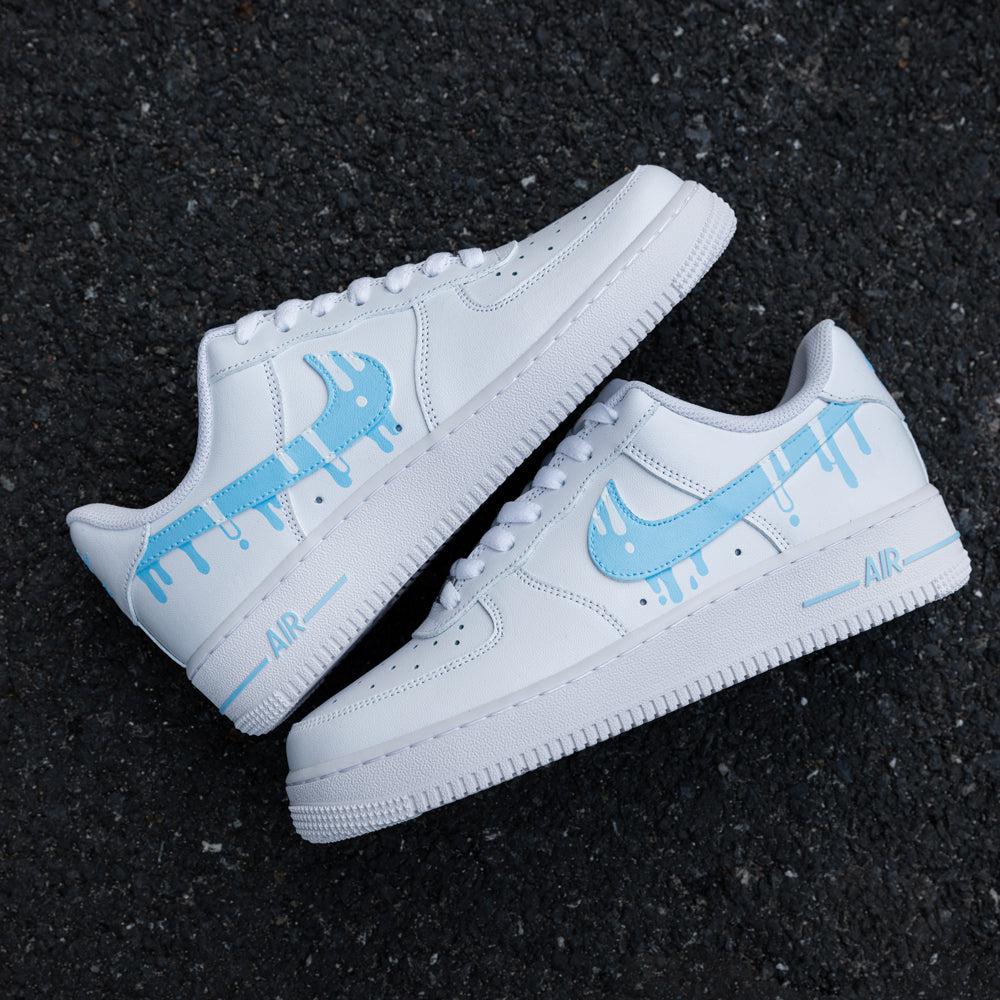 Bule White Milk Drip Air Force 1s Custom Shoes Sneakers – SHECUSTOMIZE