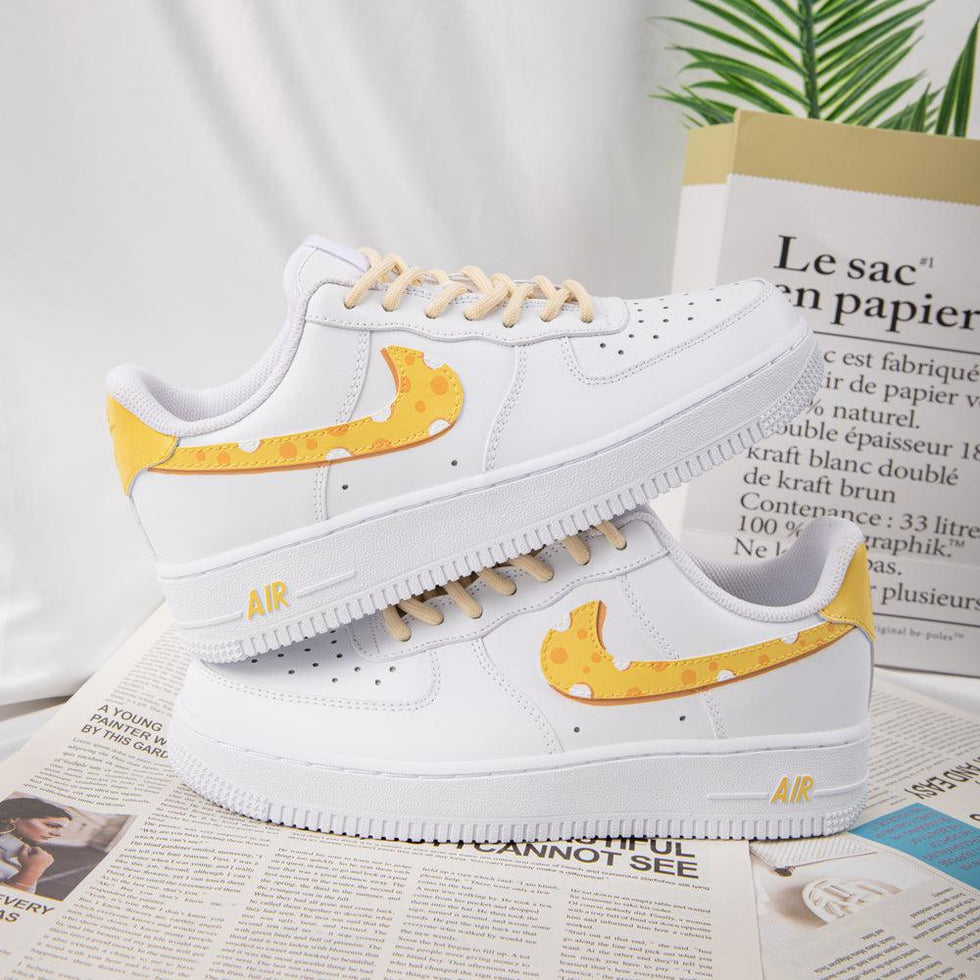 Cheese Air Force 1s Custom Shoes Sneakers – SHECUSTOMIZE