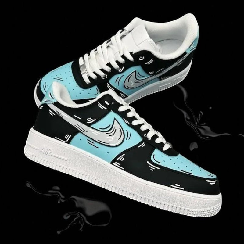 Custom Air Force 1 Baby Blue Black Cartoon – SHECUSTOMIZE