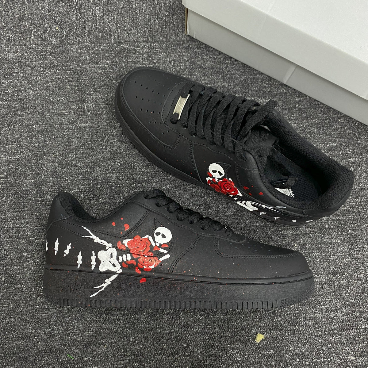 Custom Air Force 1 Black Skull And Red Rose – SHECUSTOMIZE