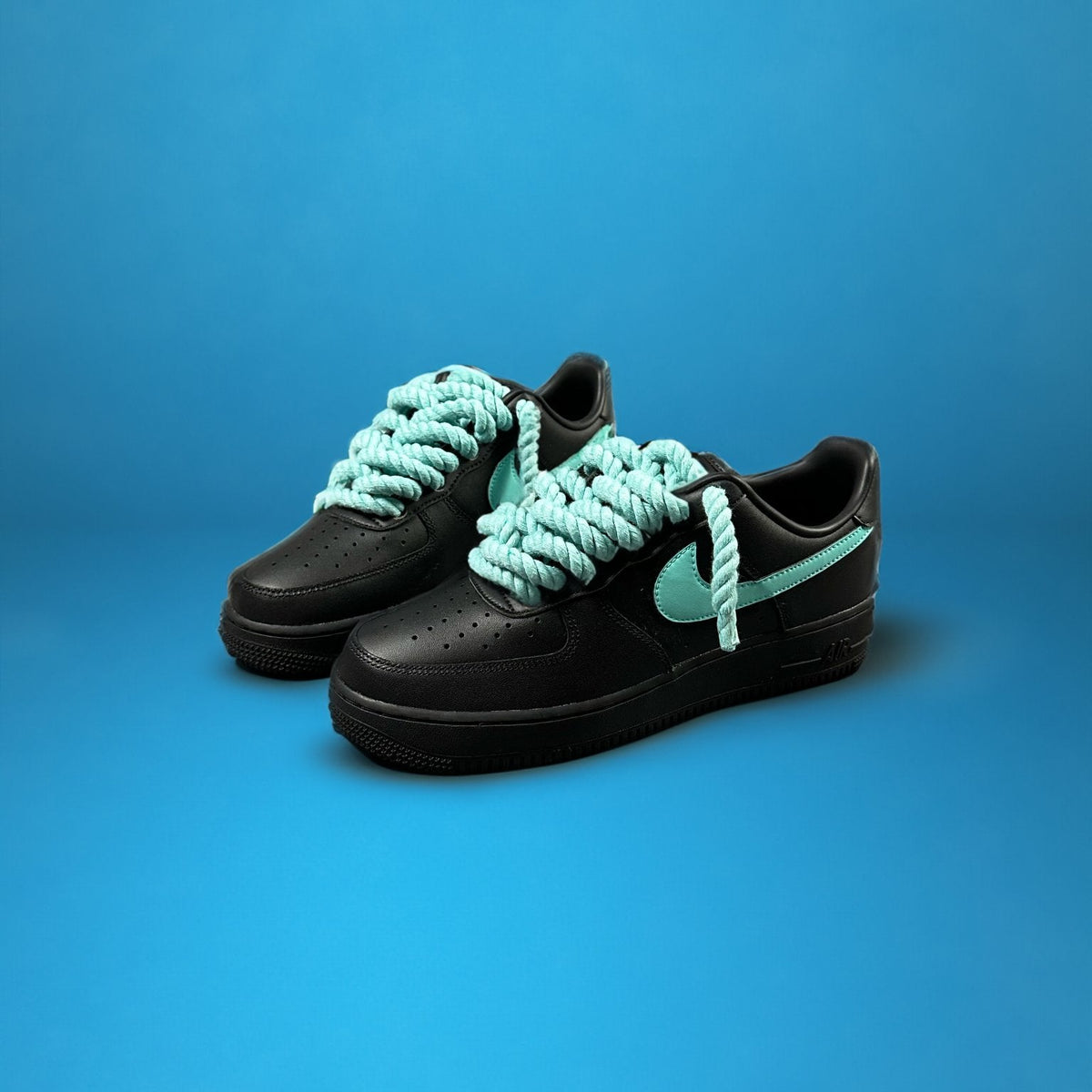 Custom Air Force 1 Black With Teal Rope Laces – SHECUSTOMIZE