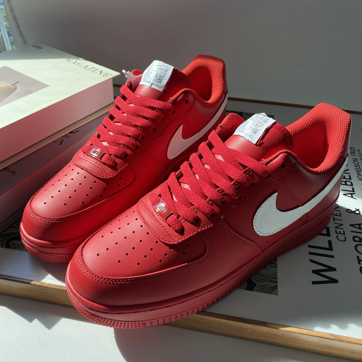 Custom Air Force 1 Red White Swoosh – SHECUSTOMIZE