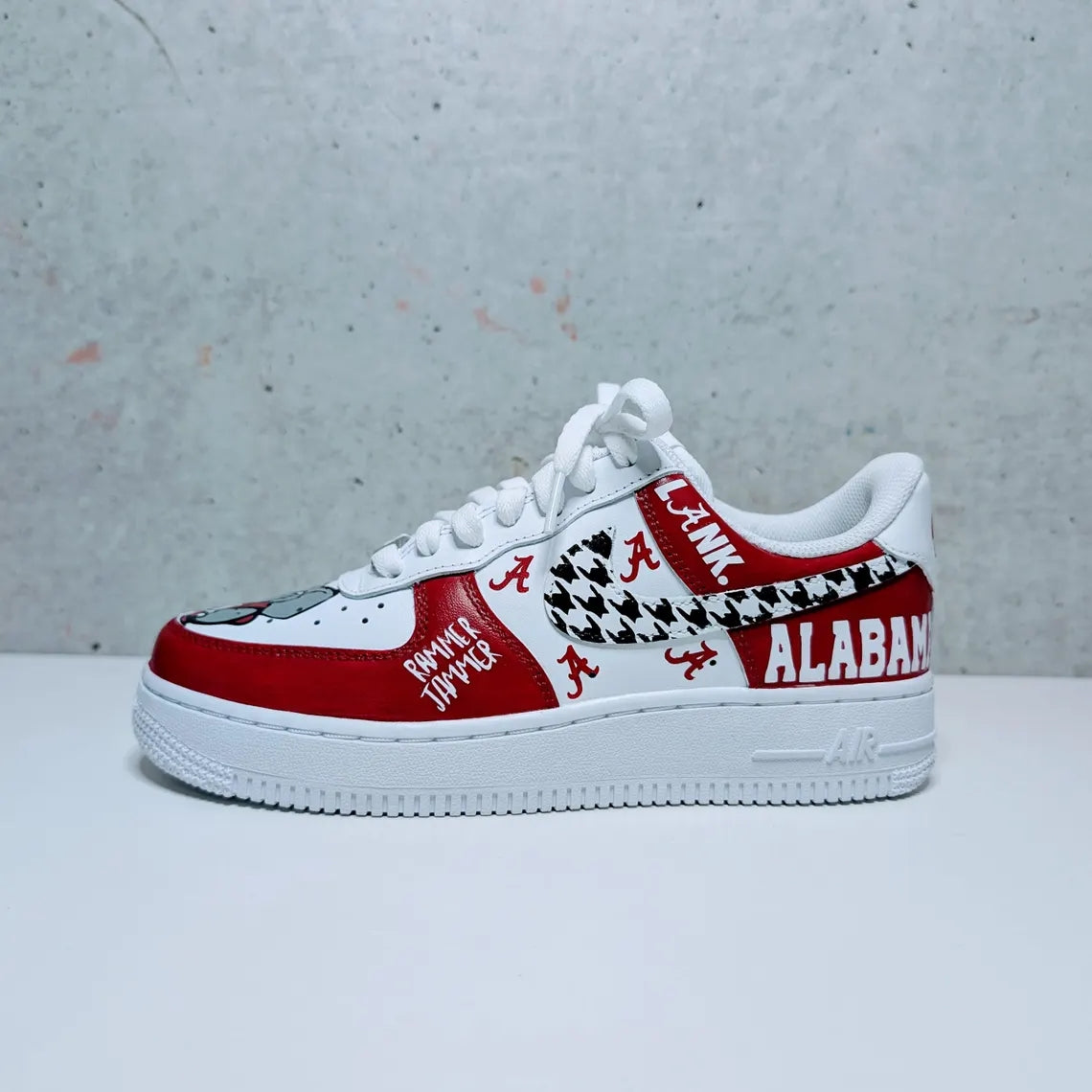 Custom Air Force 1 Red White With Houndstooth And Alabama Graphics ...