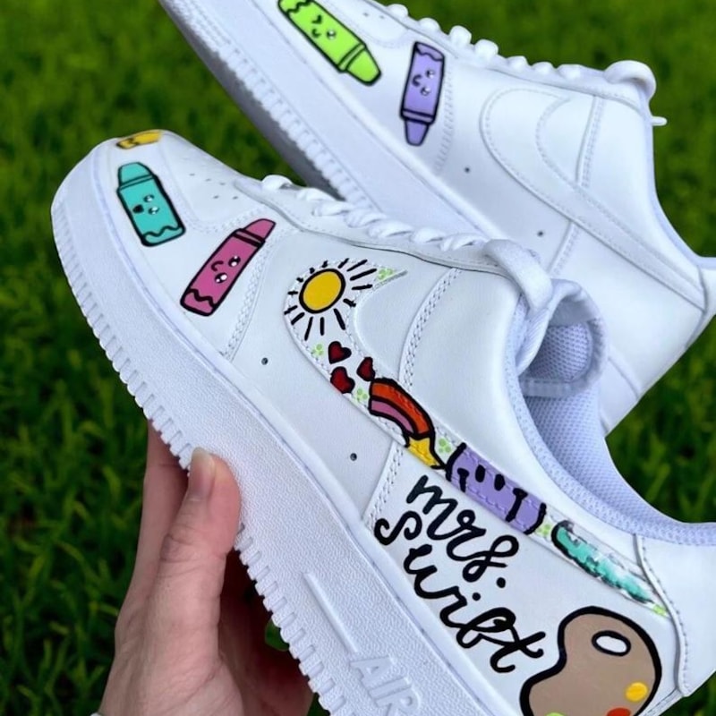 Custom Air Force 1 White Crayon And Sun Pattern – SHECUSTOMIZE