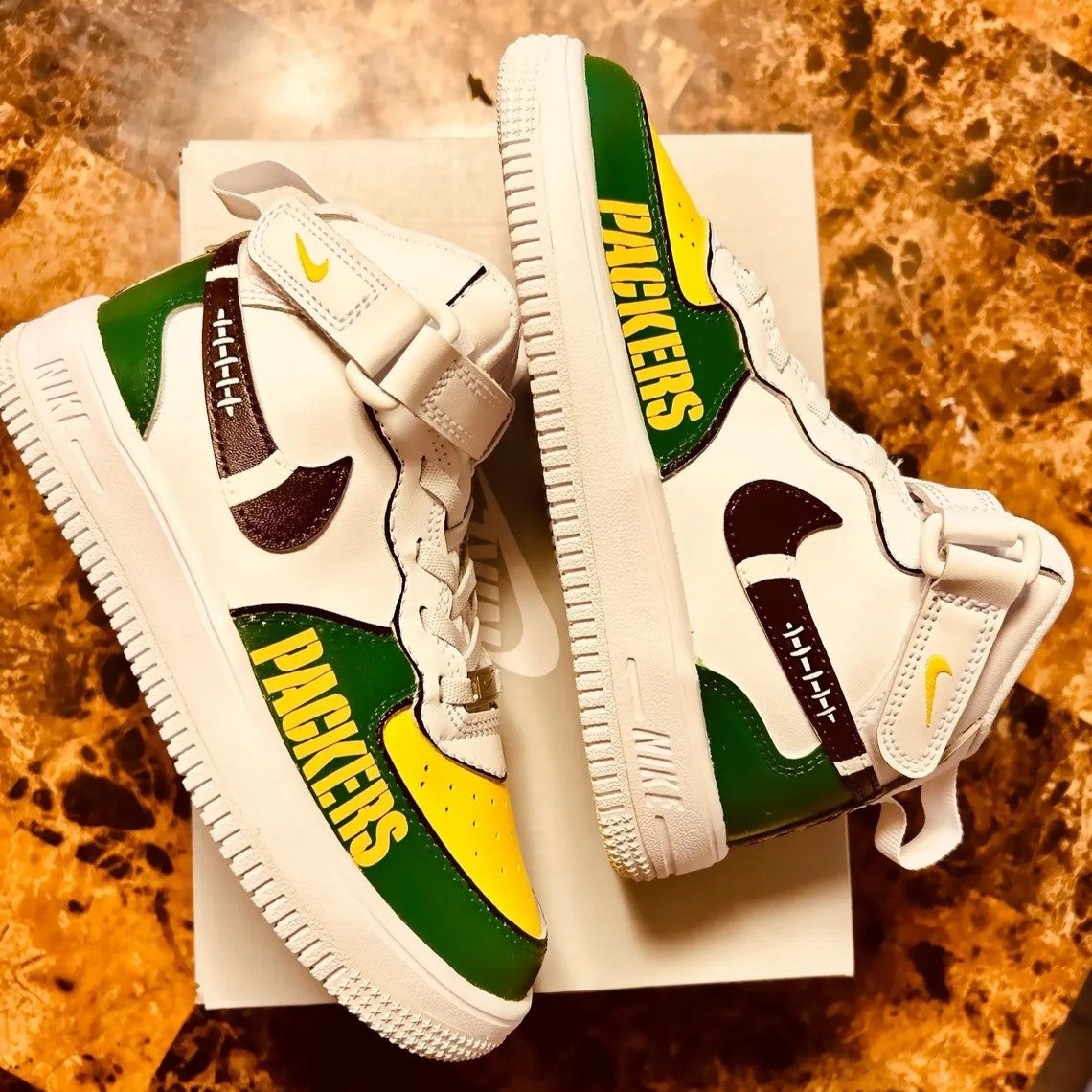 Custom Air Force 1 White Green Yellow Packers Logo – SHECUSTOMIZE