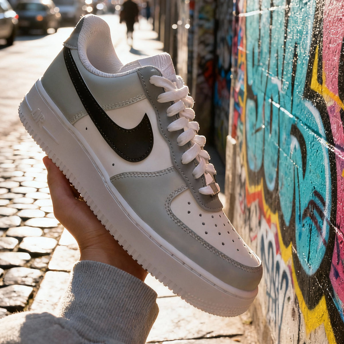 Custom Air Force 1 White Grey Black Swoosh – SHECUSTOMIZE