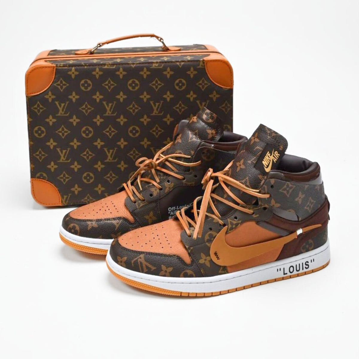 Custom Air Jordans X Travis Scott Brown Orange LV Pattern – SHECUSTOMIZE