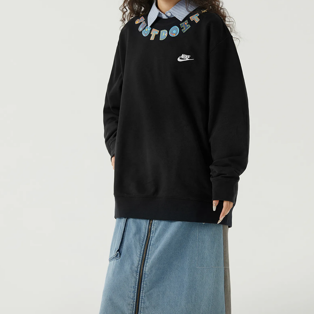 Custom Nike Sweatshirt Black Colorful Just Do It Design – SHECUSTOMIZE