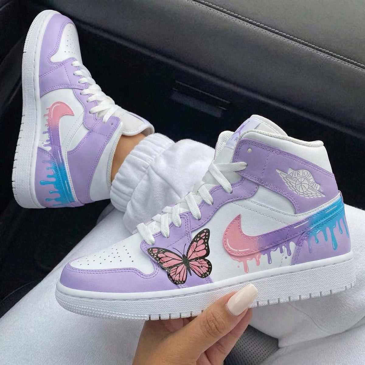 Lavender Pink Butterfly Drip Custom Air Jordan 1 – SHECUSTOMIZE