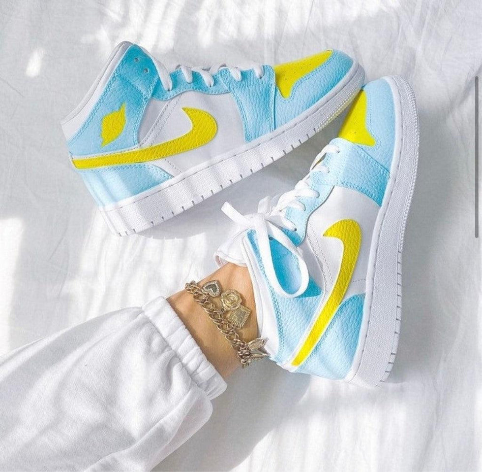 Light Blue Yellow Swoosh Custom Air Jordan 1 – SHECUSTOMIZE