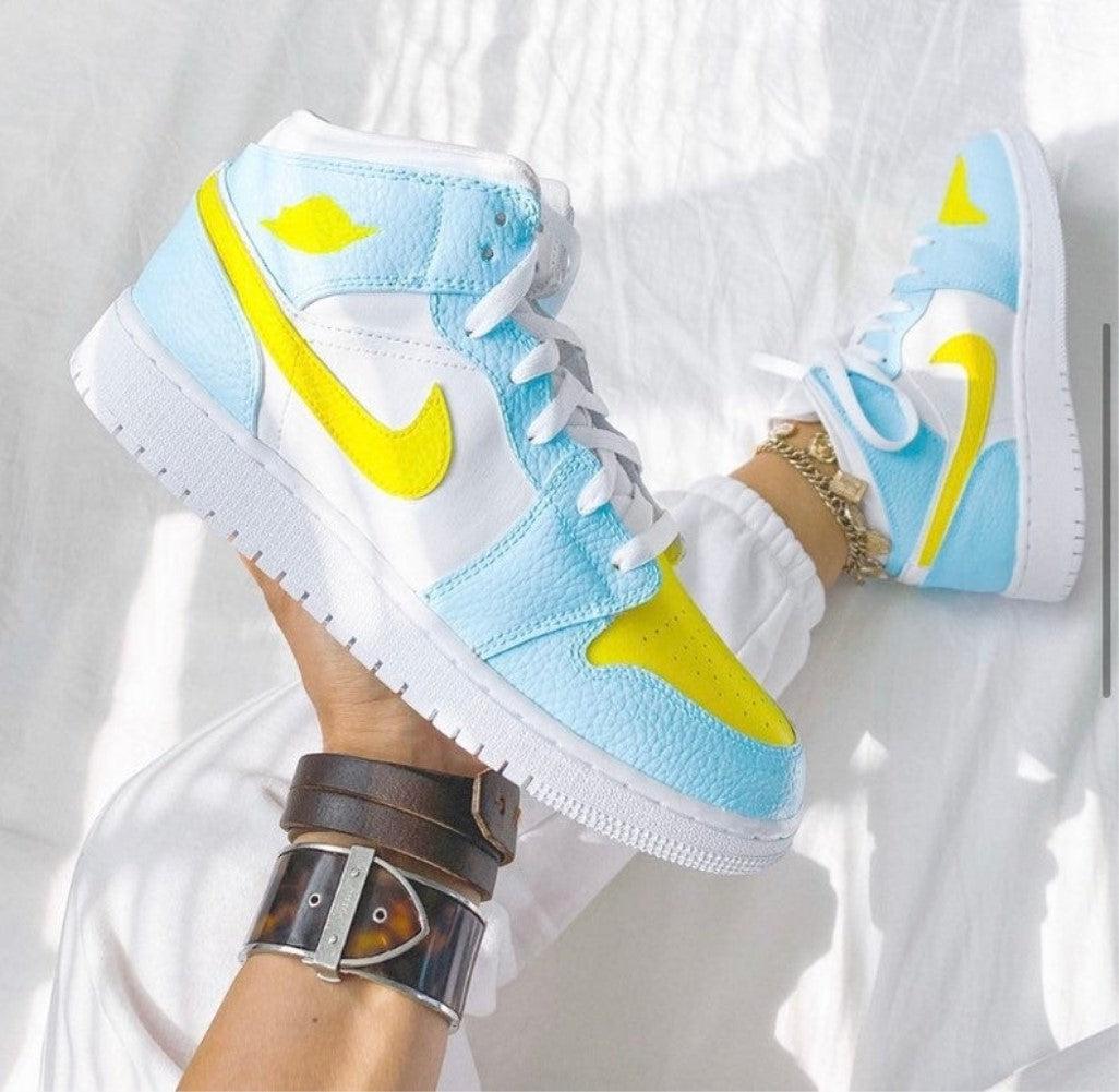 Light Blue Yellow Swoosh Custom Air Jordan 1 – SHECUSTOMIZE