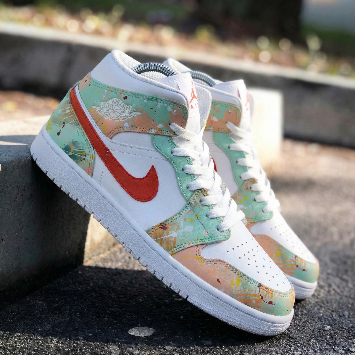 Pastel Green Peach Splash Custom Air Jordan 1 – SHECUSTOMIZE